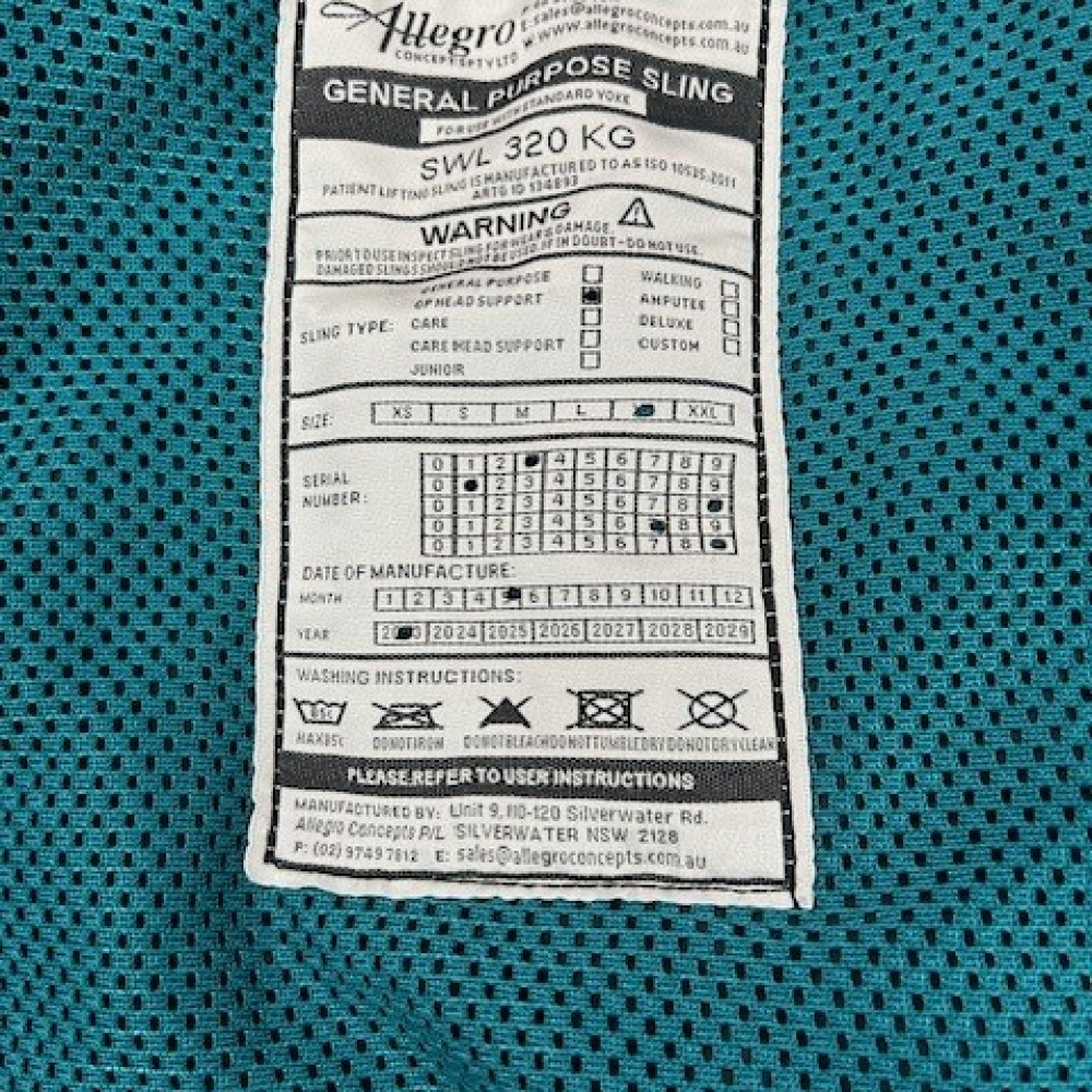 Sling for hoist - Medium Allegro Concepts General Purpose with Head ...